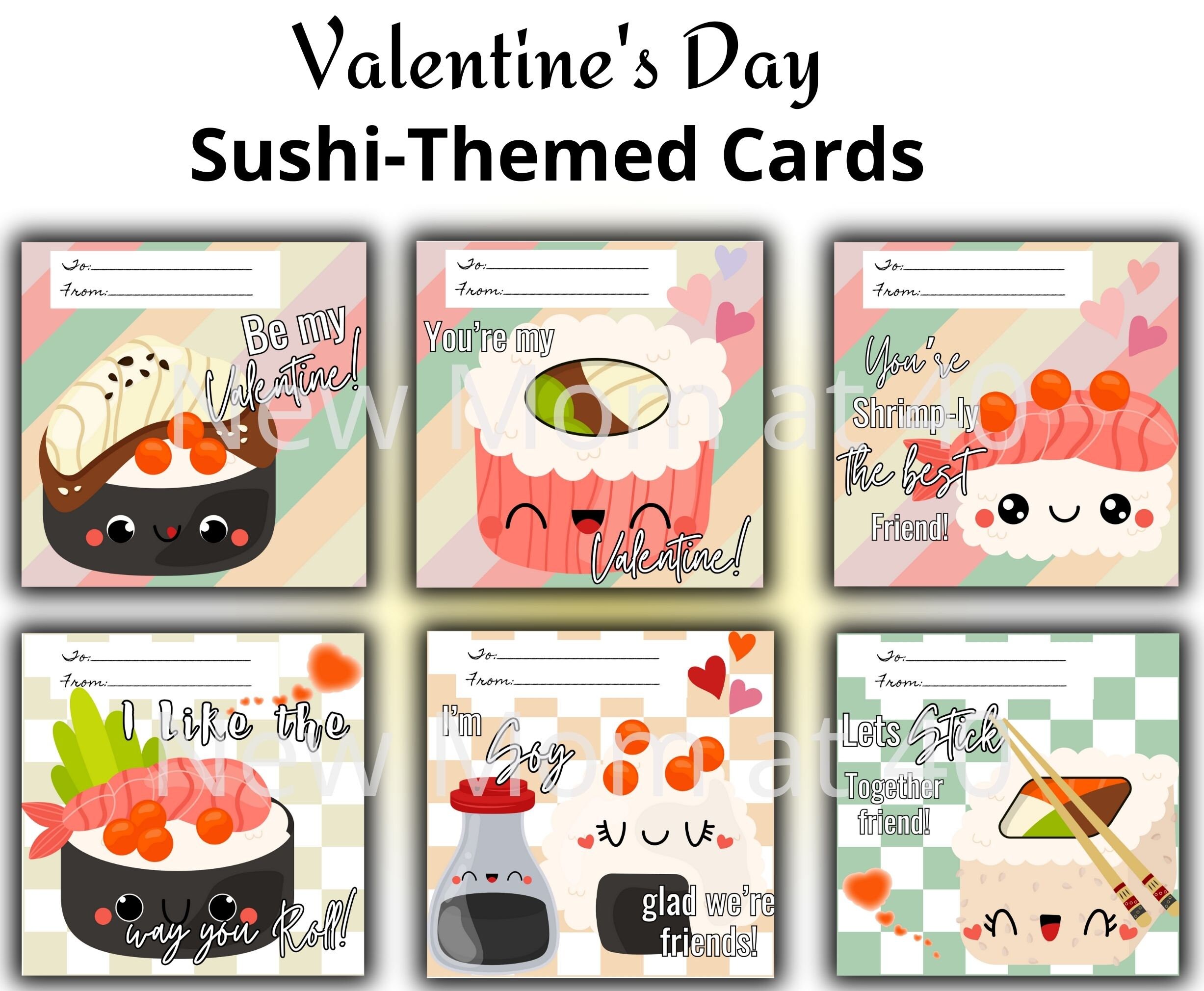 Sushi Valentine Card, Digital Download Printable Kids Valentine Handout ...