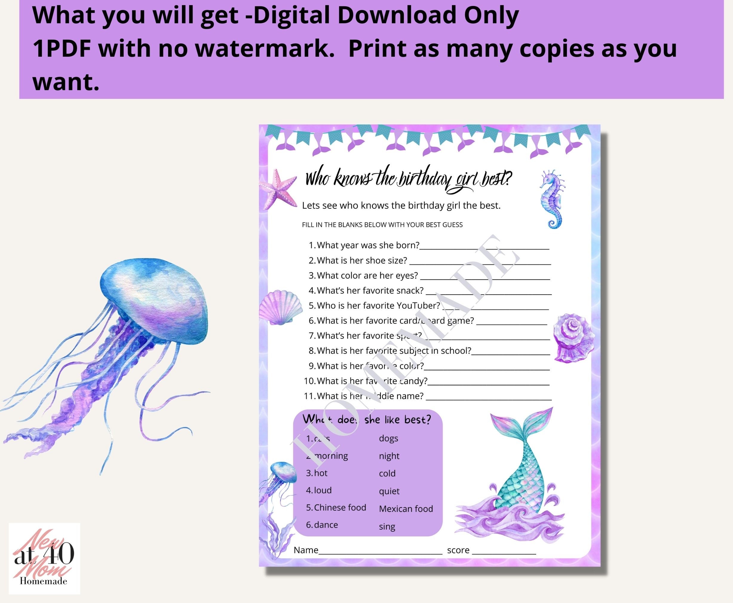 Instant Download Who Knows the Birthday Girl Best, Birthday Party Game ...