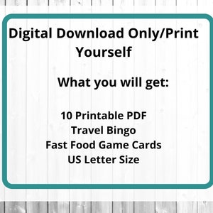 Fast Food Road Trip Bingo Printable Cards, Printable Bingo Cards ...