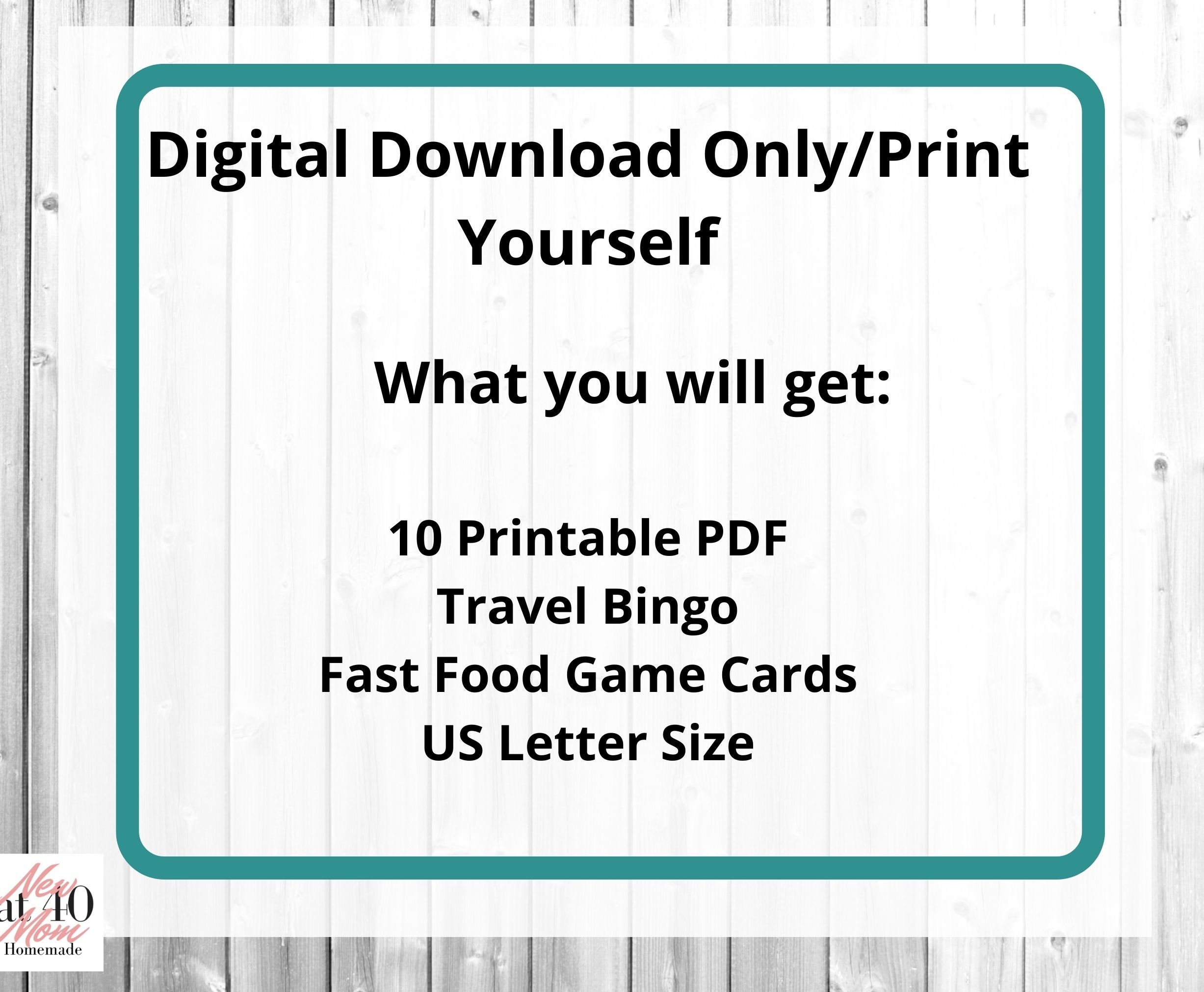 Fast Food Road Trip Bingo Printable Cards, Printable Bingo Cards ...