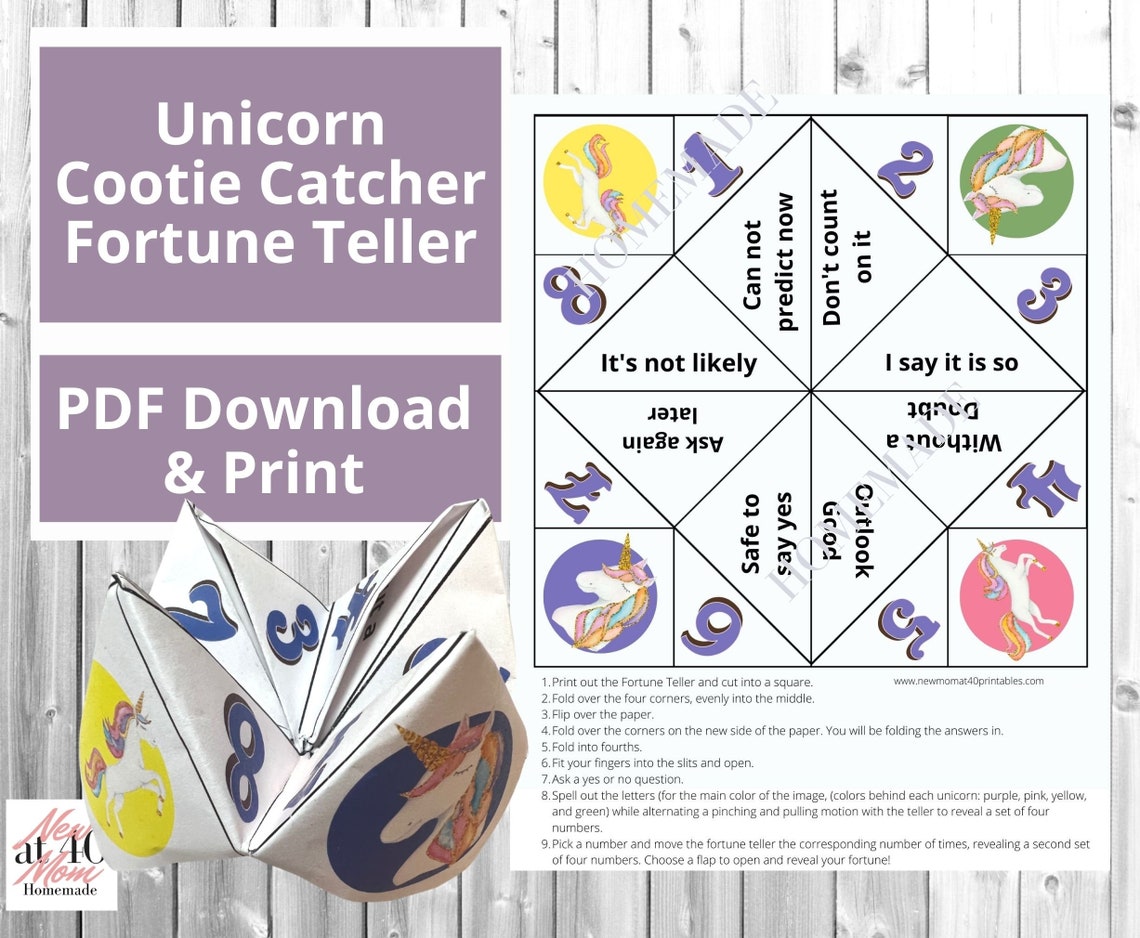Cootie Catcher Printable Game, Unicorn Game Fortune Teller Game, Party ...