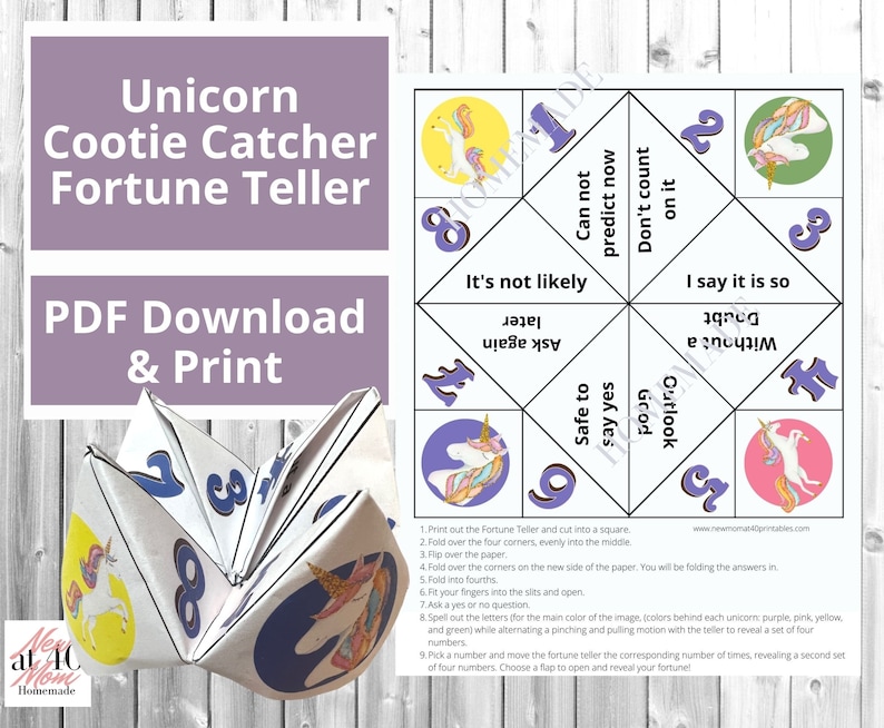 Cootie Catcher Printable Game, Unicorn Game Fortune Teller Game, Party ...