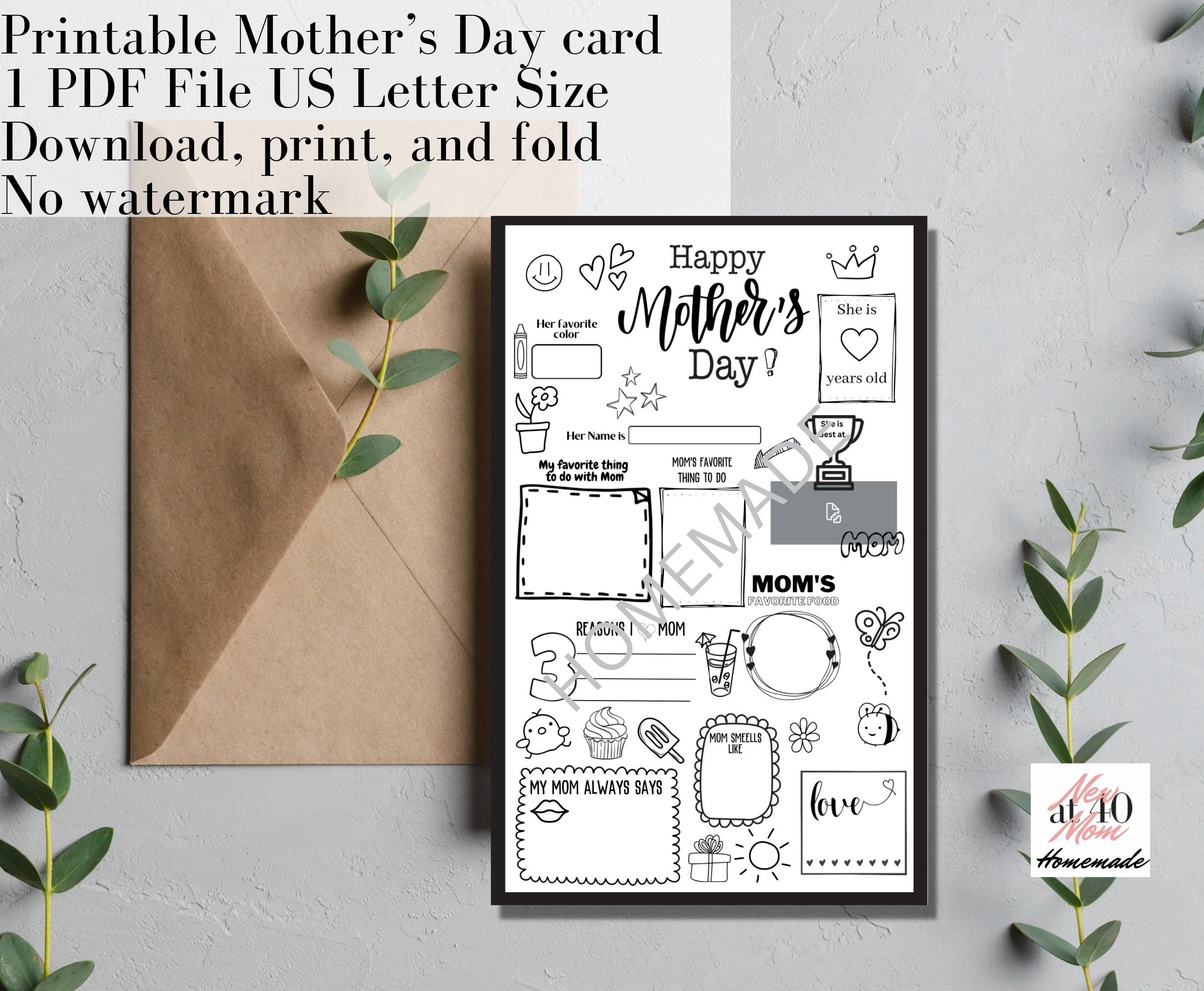 Mother's Day Card From Child Printable All About Mom Questionnaire Card ...