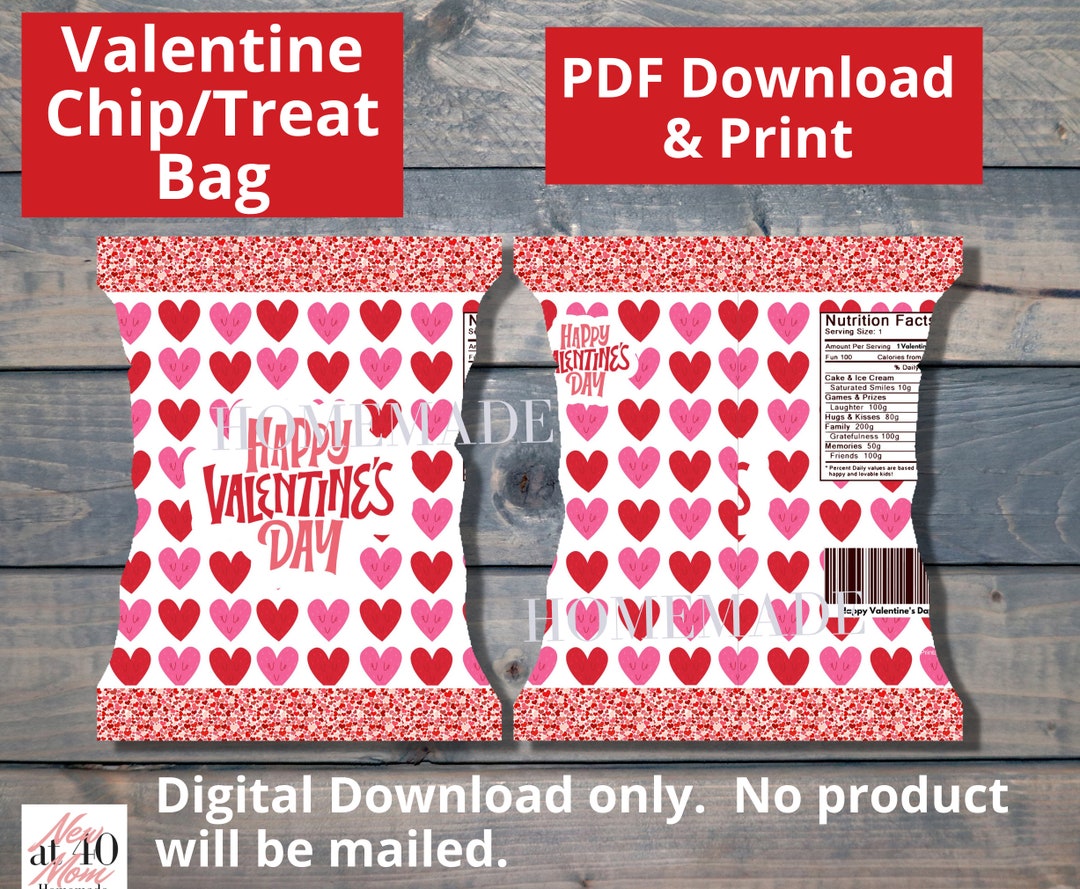DIGITAL DOWNLOAD Valentine Pink Red Hearts Theme Chip Bag Labels ...