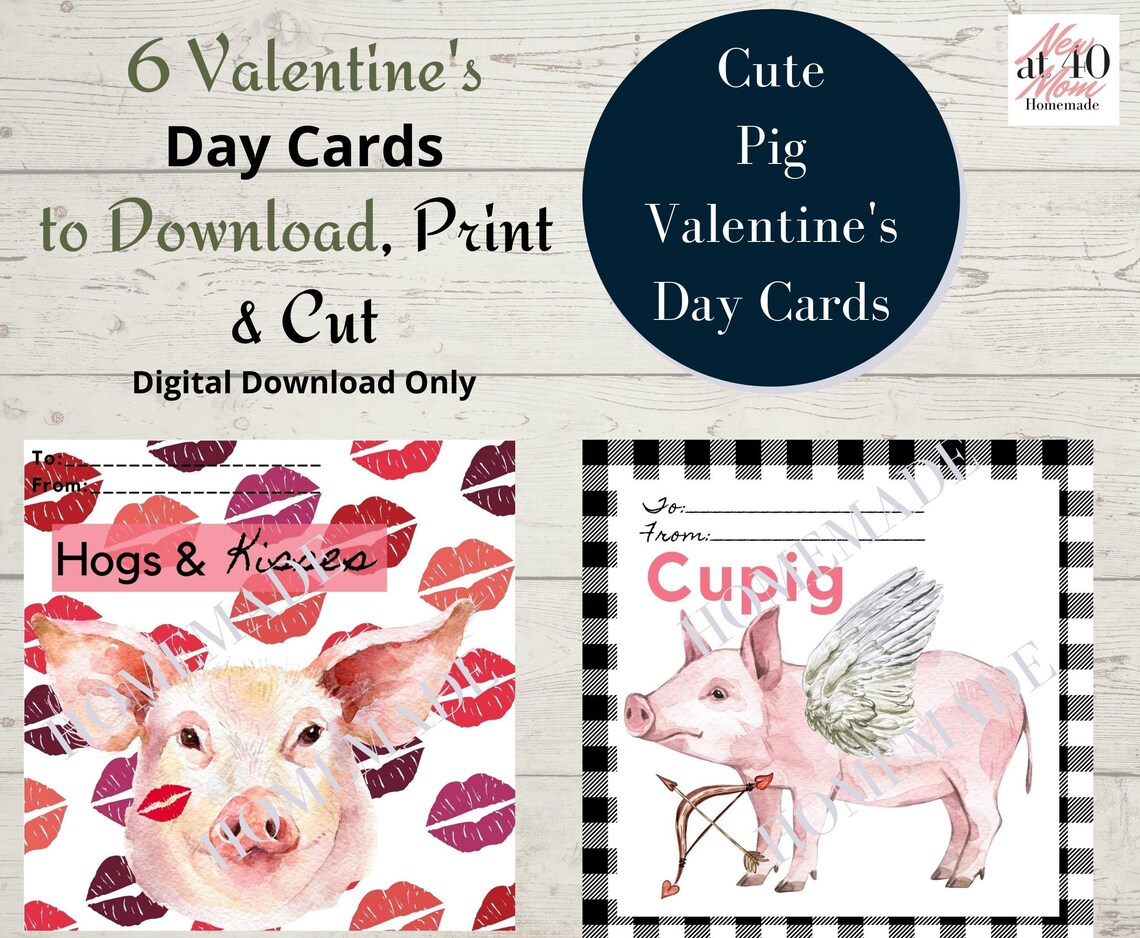 Pig Valentine Card Digital Download Pig Valentine Printable | Etsy