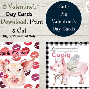 Pig Valentine Card, Digital Download, Pig Valentine Printable, Kids Pig ...
