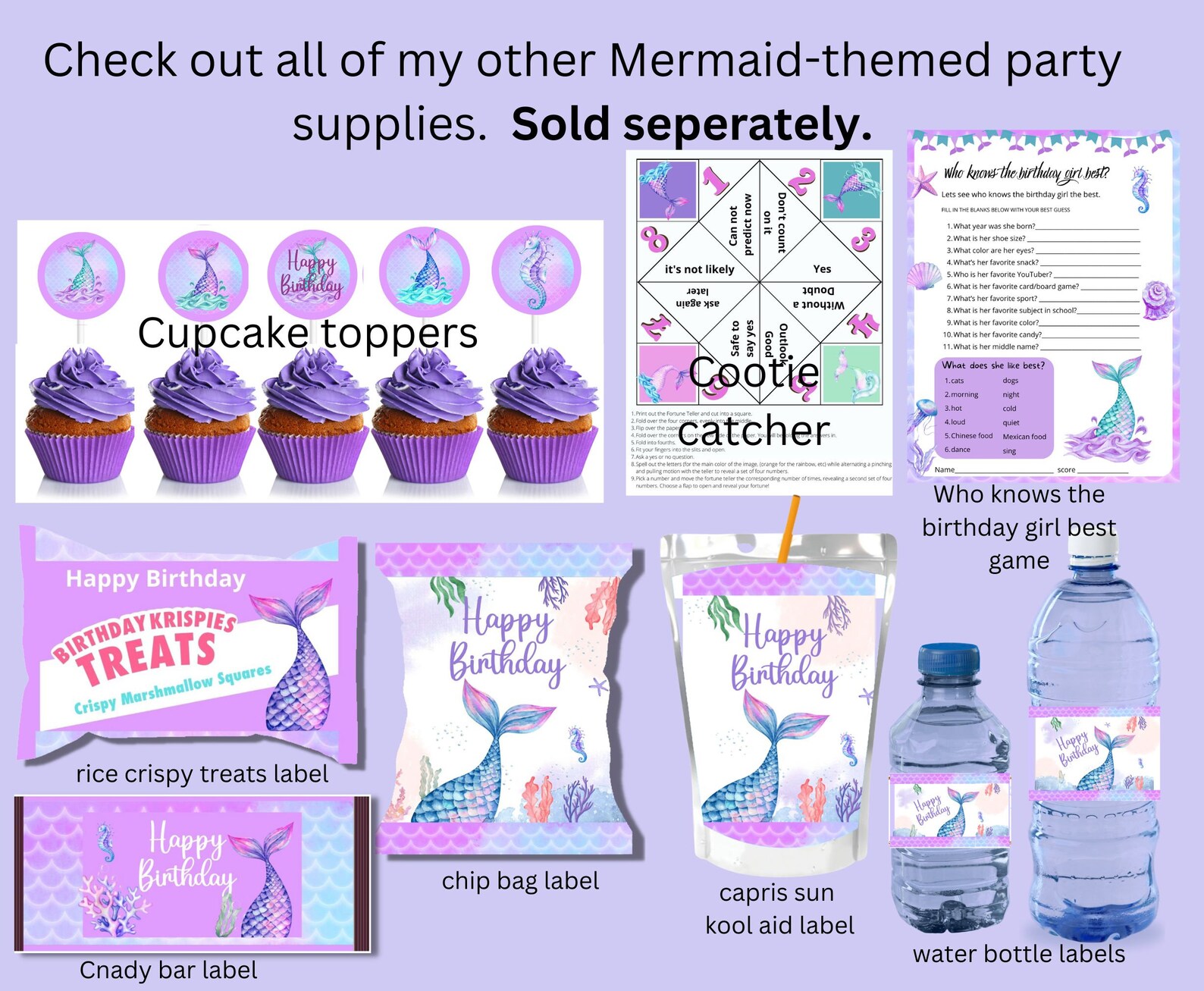 Mermaid Fortune Teller Cootie Catcher, Kids Party Game (printable PDF ...