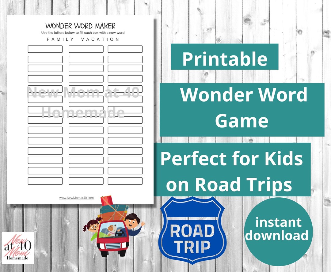 Instant Download, Printable Road Trip Word Wonder Game, Travel Game ...