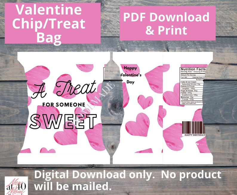 DIGITAL DOWNLOAD Valentine Pink Hearts Theme Chip Bag Labels Printable ...