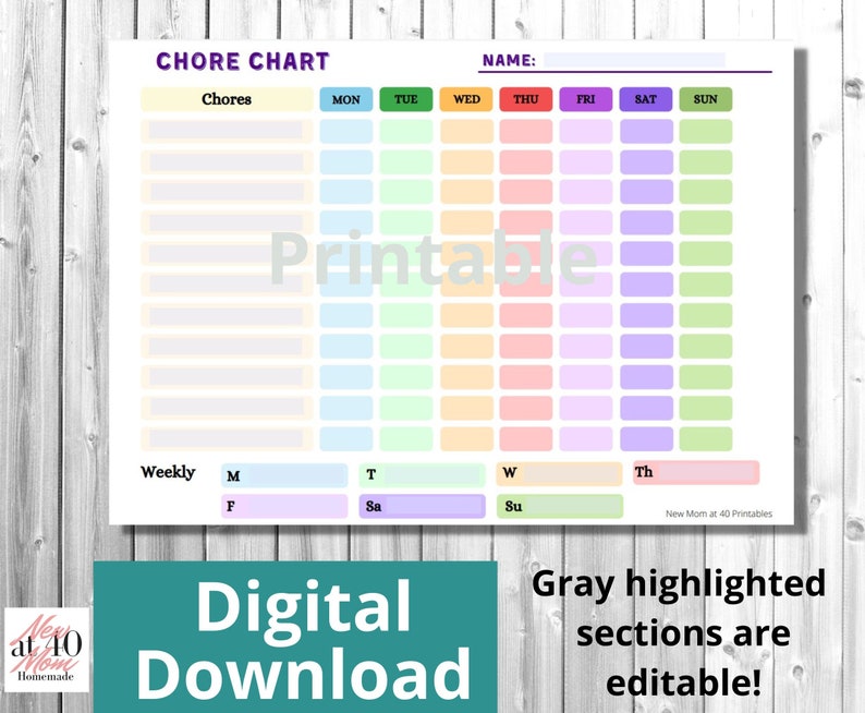 Printable & Editable Chore Chart for Kids, Download, Edit, and Print ...