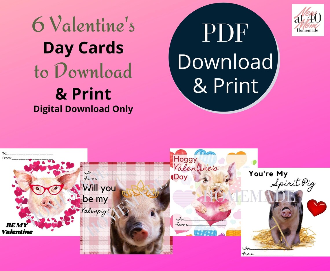 Pig Valentine Card Digital Download Pig Valentine Printable | Etsy
