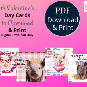 Pig Valentine Card, Digital Download, Pig Valentine Printable, Kids Pig ...