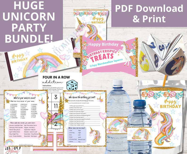 Instant Download HUGE Unicorn Birthday Party Bundle, Dice Game, Cootie ...