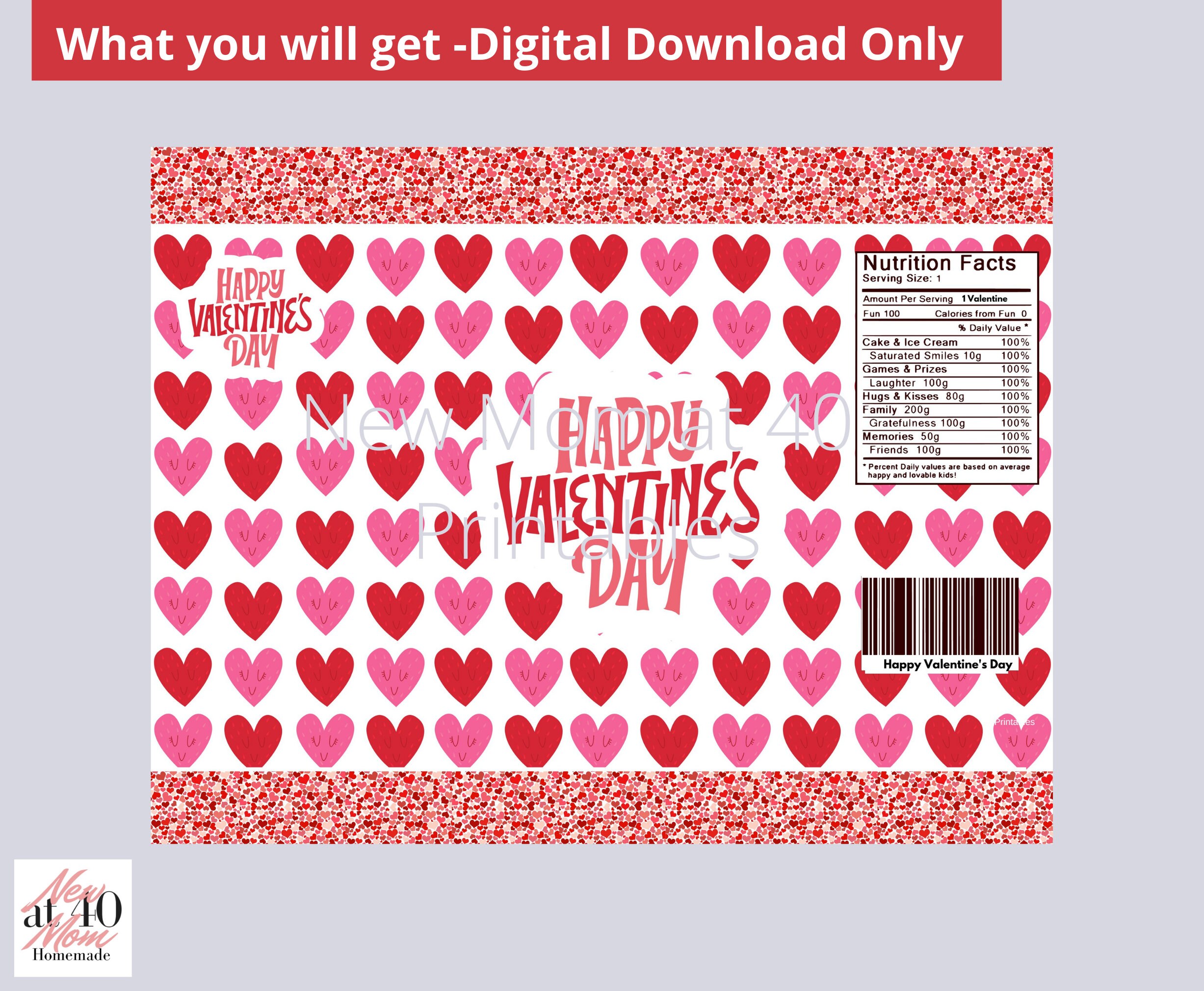 DIGITAL DOWNLOAD Valentine Pink Red Hearts Theme Chip Bag Labels ...