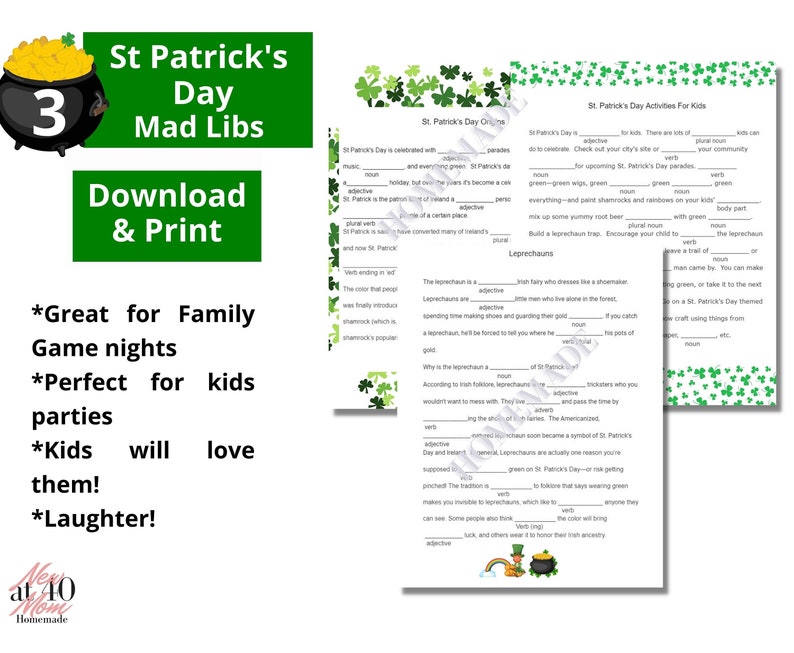 St Patrick's Day Mad Libs for Kids Printable Mad Libs - Etsy