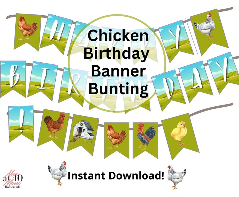 Printable Chicken Farm Animal Birthday Banner Bunting. Instant Download ...