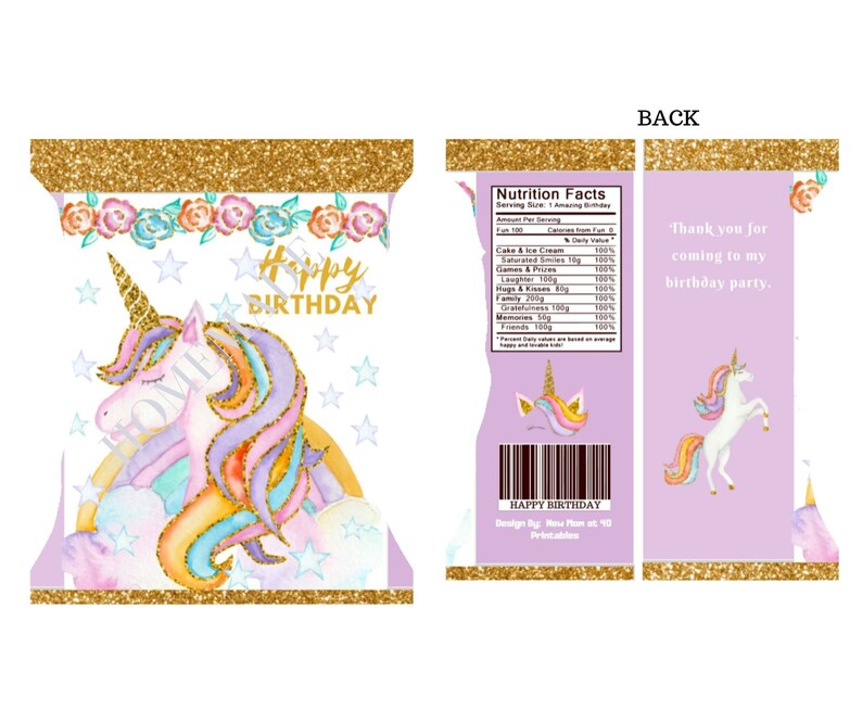 DIGITAL DOWNLOAD Unicorn Theme Chip Bag Labels Printable, Unicorn Treat ...