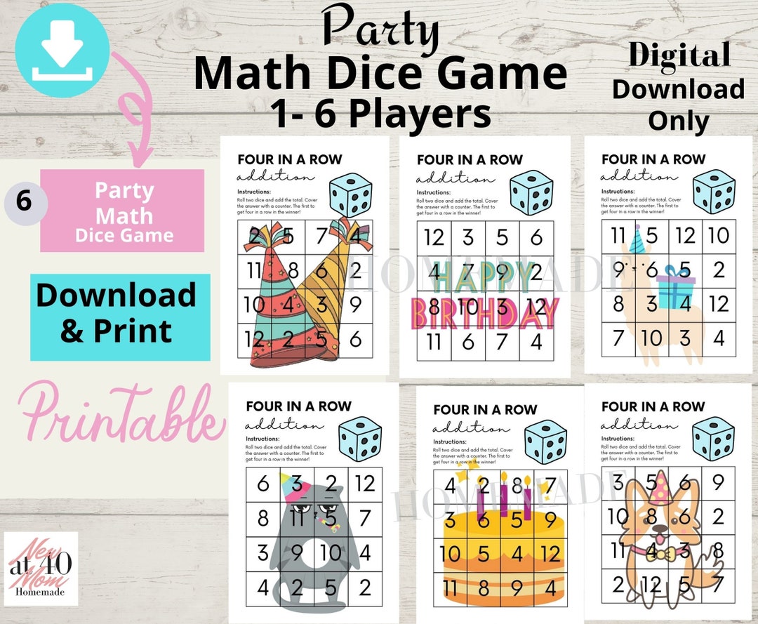 Birthday Party Day Math Dice Game for Kids, Download Print Dice Game ...