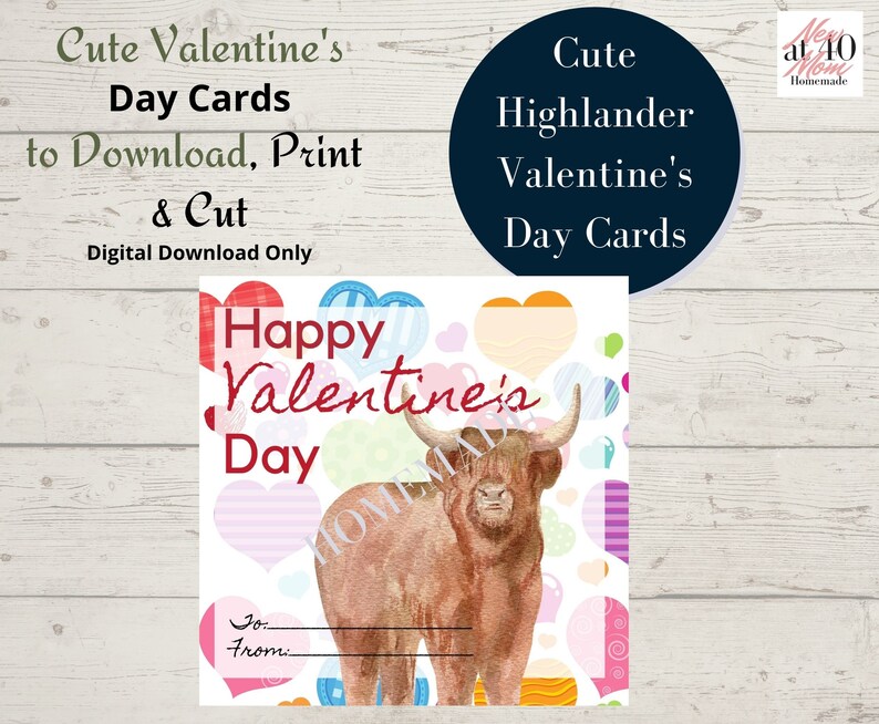 Highlander Cow Valentine Card, Digital Download, Cow Printable, Kids ...