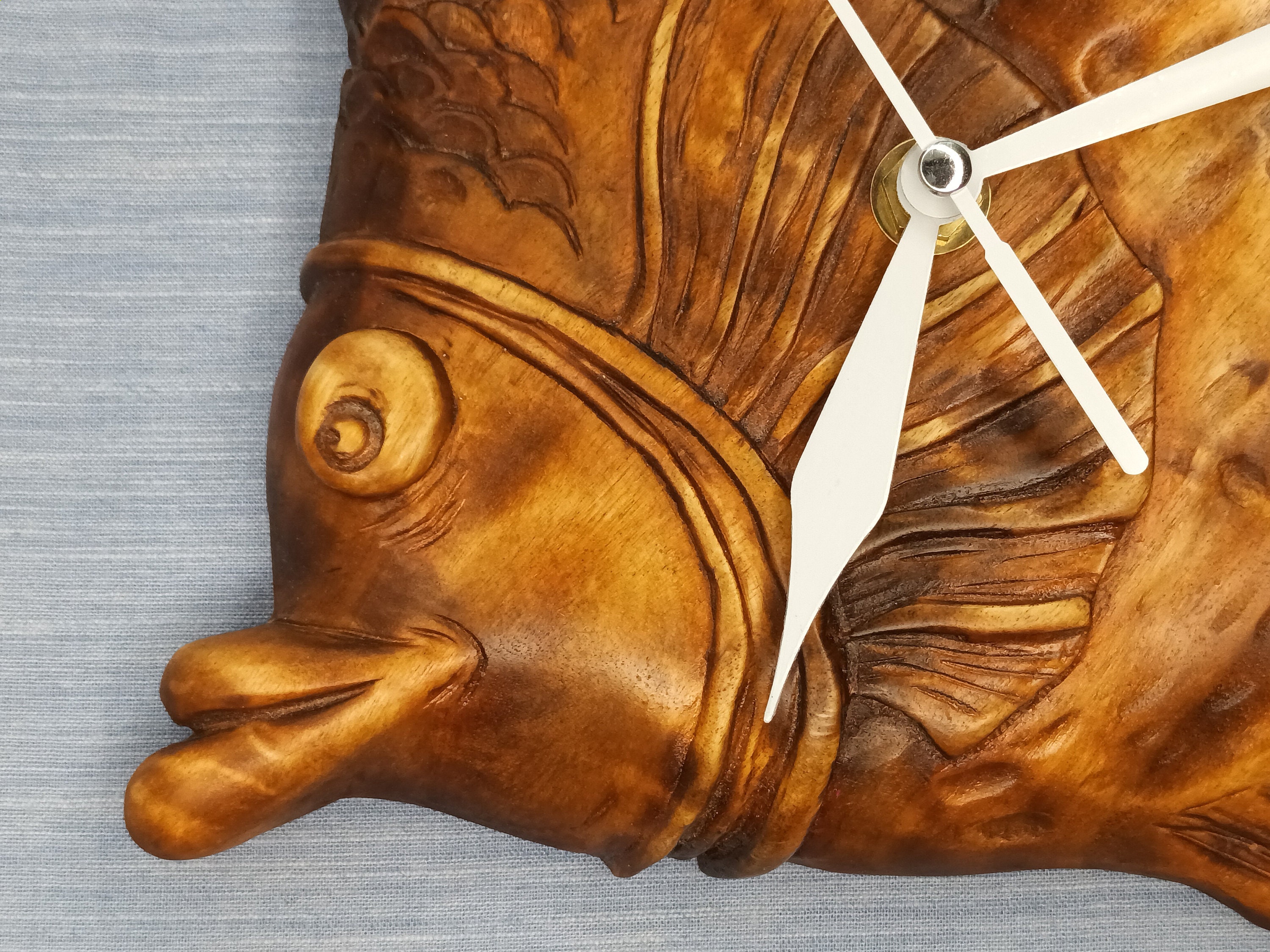 Wood Clock, Fish Wood Clock, Large Home Decor, Silent Wall Clock ...