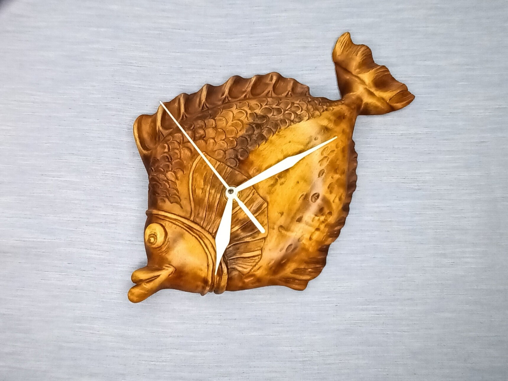 Wood Clock, Fish Wood Clock, Large Home Decor, Silent Wall Clock ...