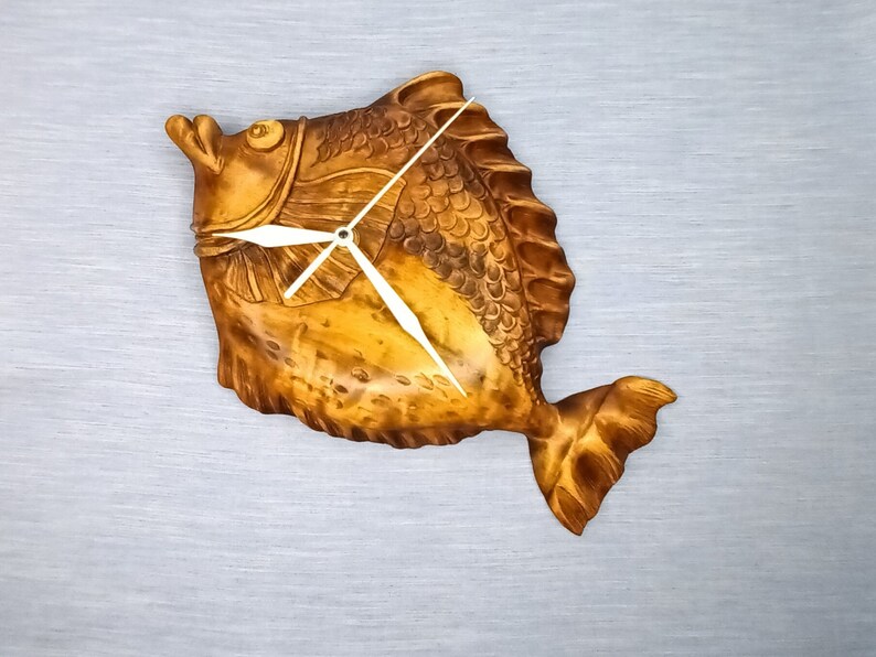 Wood Clock, Fish Wood Clock, Large Home Decor, Silent Wall Clock ...