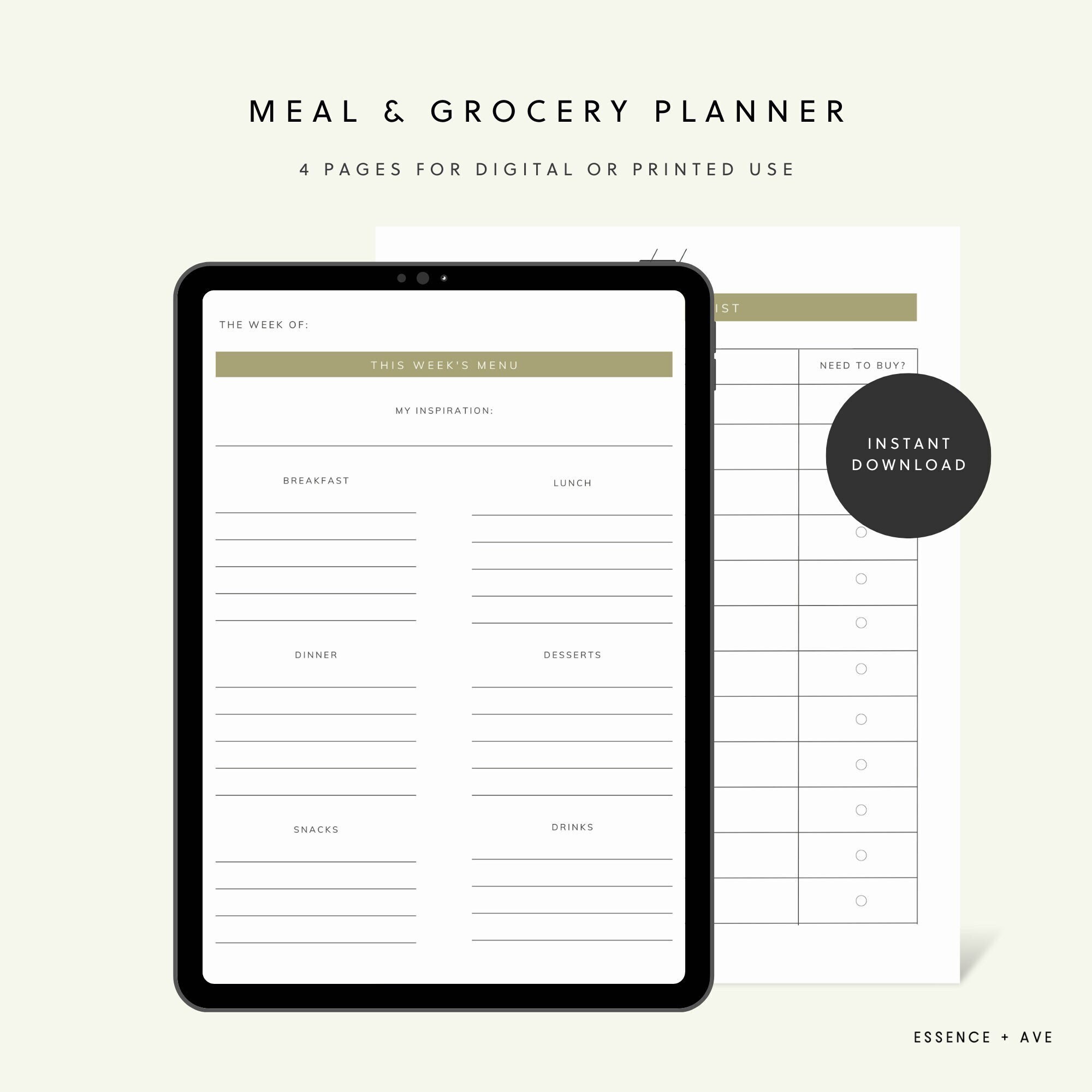 Meal Planner Printable Meal Prep Planner, Weekly Food Journal, Recipe ...