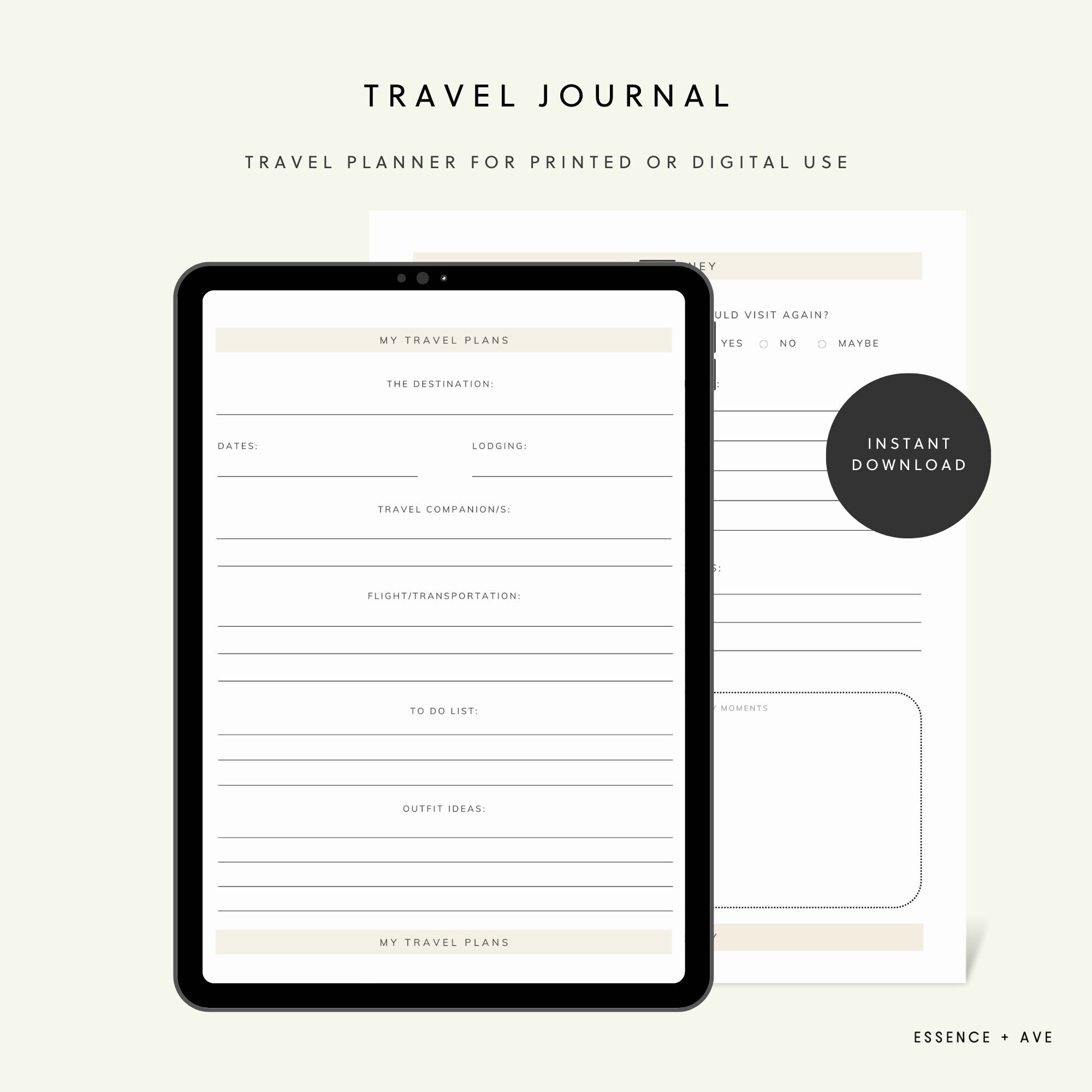 Travel Planner Printable Travel Journal, Trip Organizer Vacation ...