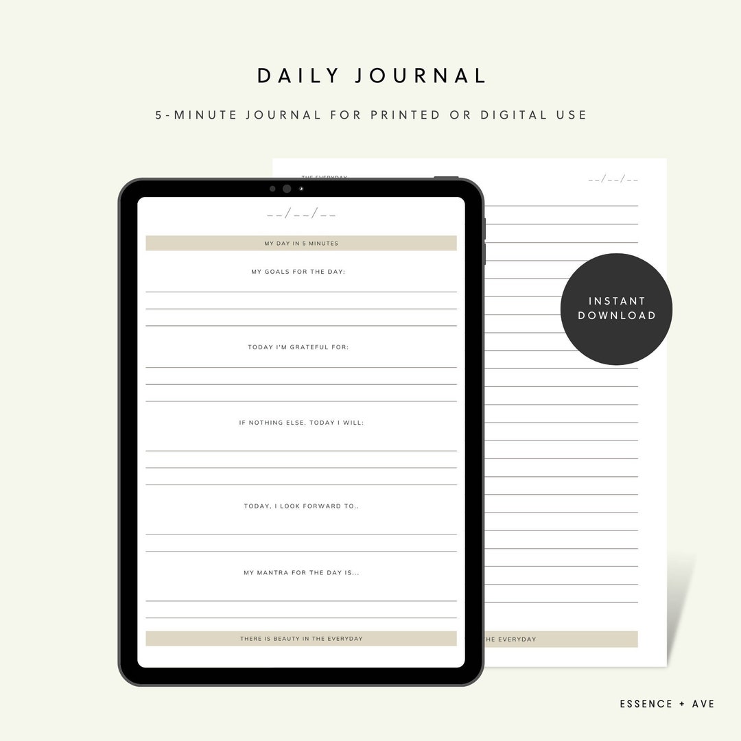 Daily Journal Digital Daily Journal Printable, Daily Checklist, Daily ...