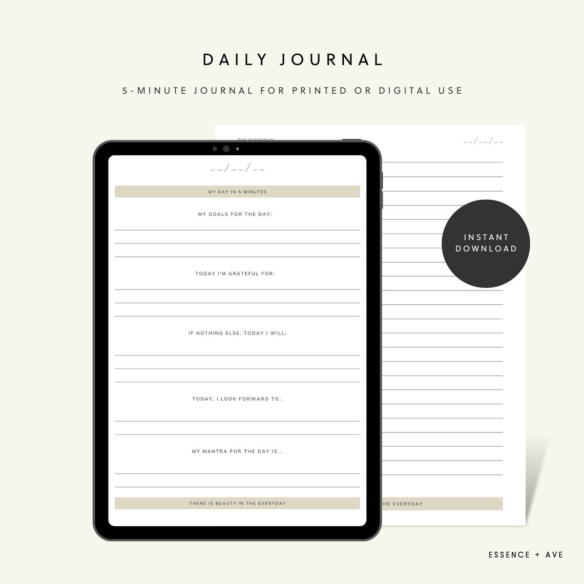 Daily Journal Digital Daily Journal Printable, Daily Checklist, Daily ...