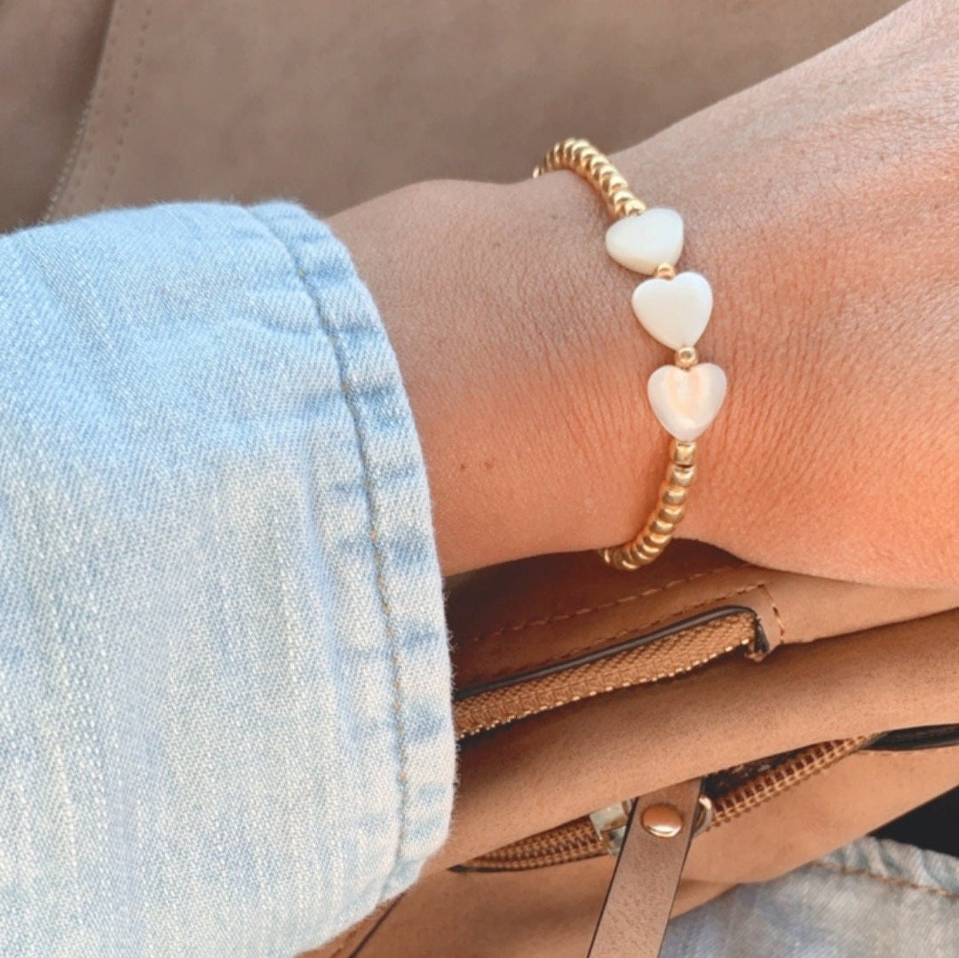 SHELLY | Heart Pearl and Gold Bracelet | Mother’s Day Gift | Gift for ...
