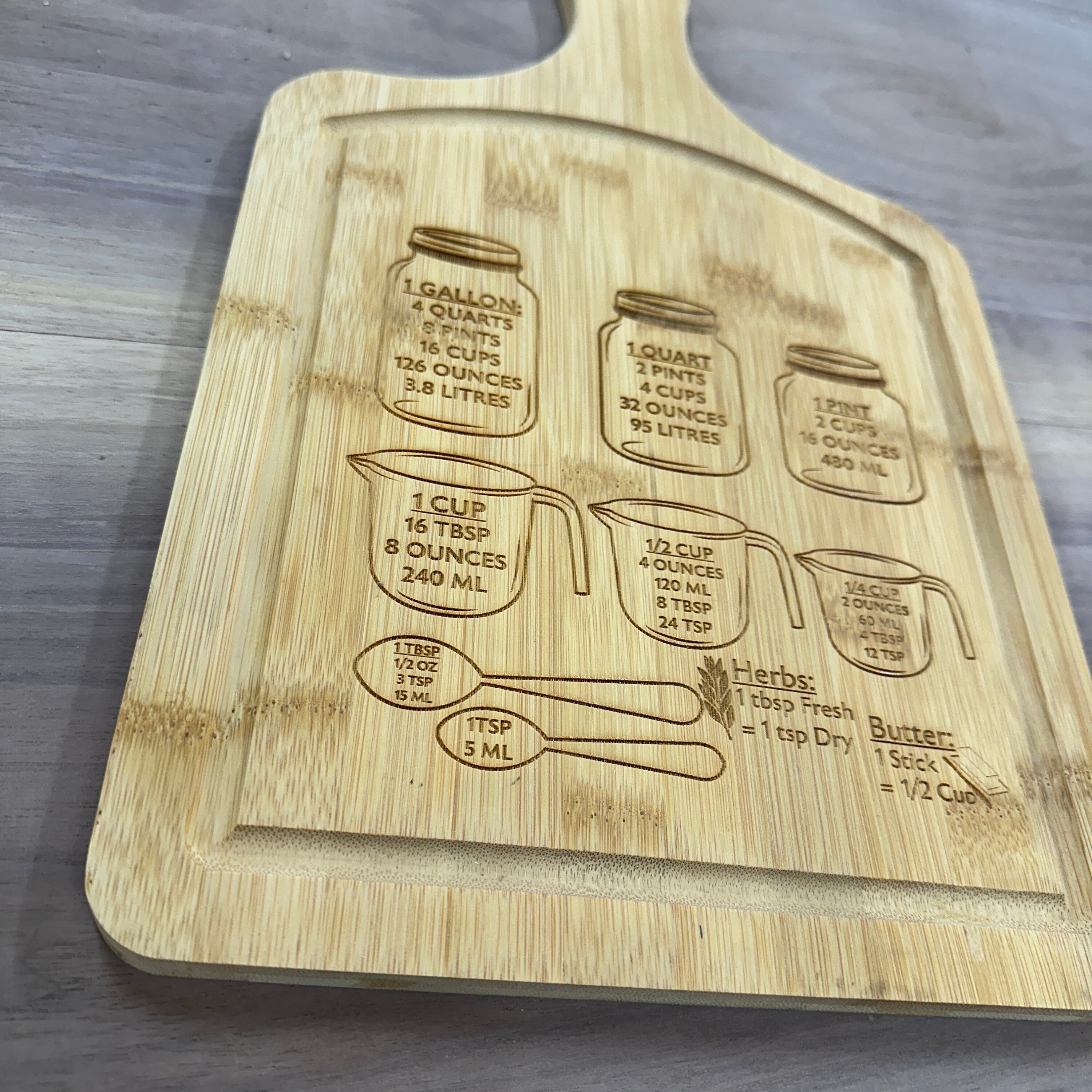 Kitchen Measurement Chart - Bamboo Cutting Board - Etsy