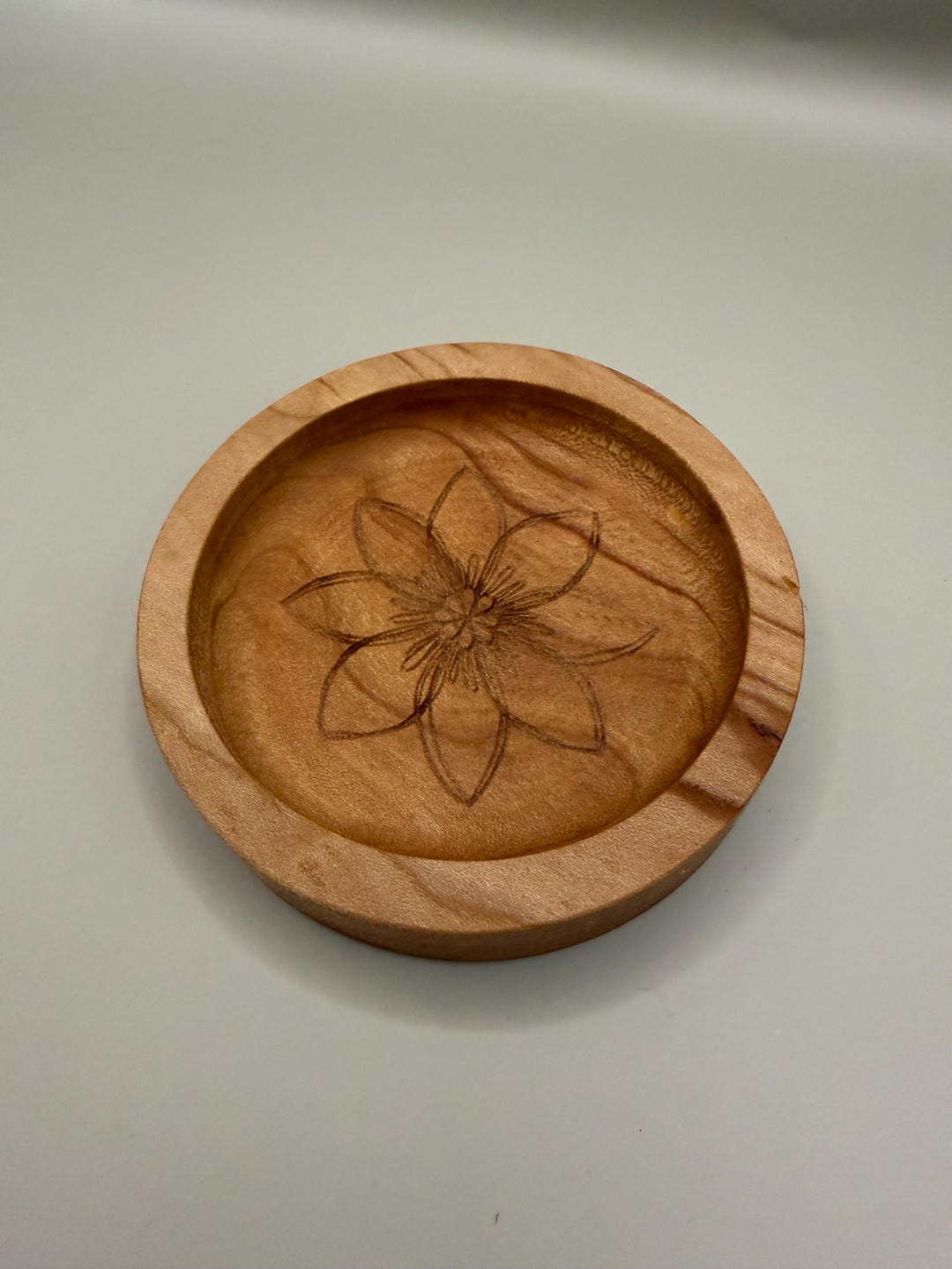 Ring Dish - Solid Cherry - Laser Engraved Flower - Locally Sourced - Etsy