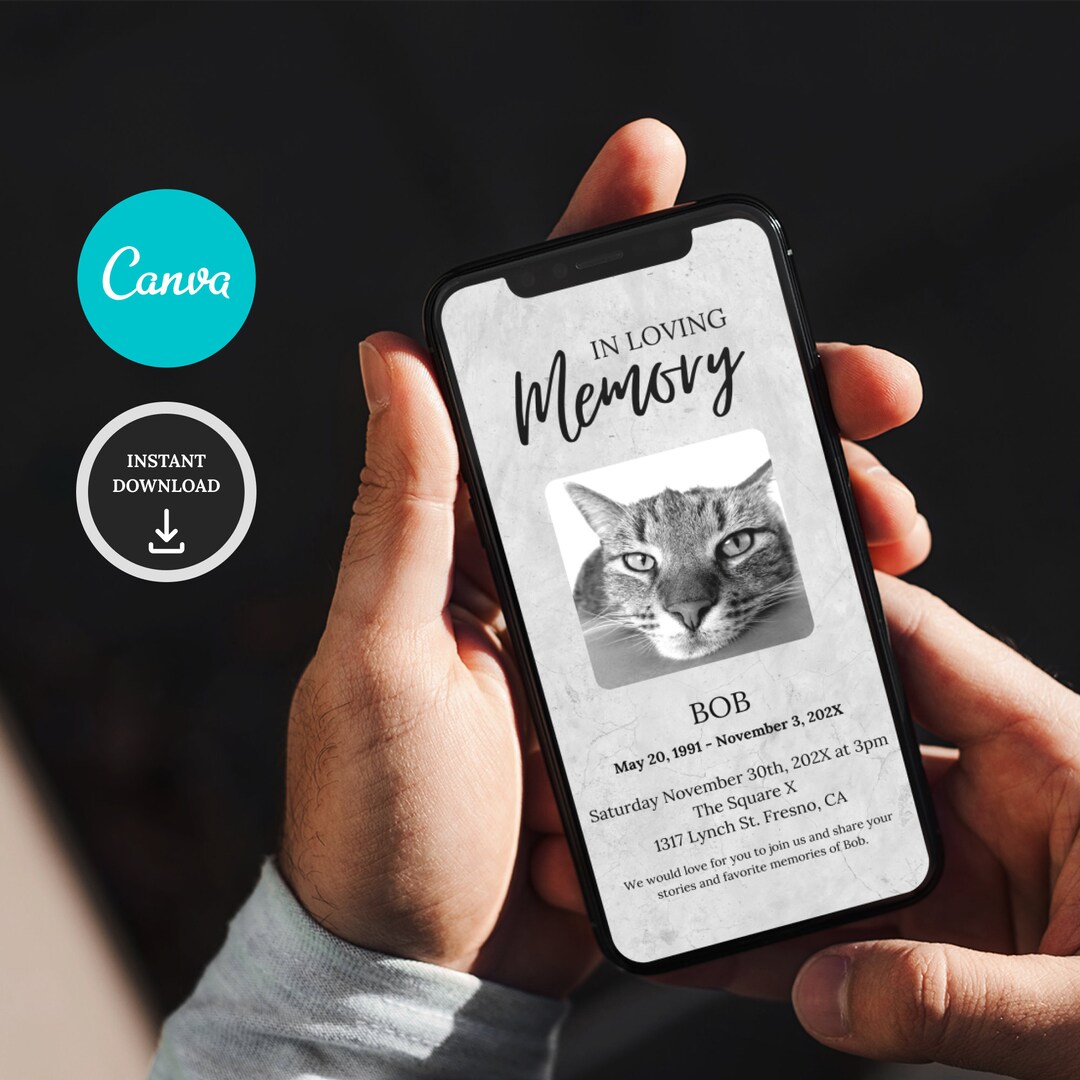 Cat Loss Sympathy | Cat Memorial Announcement | Instant Download ...