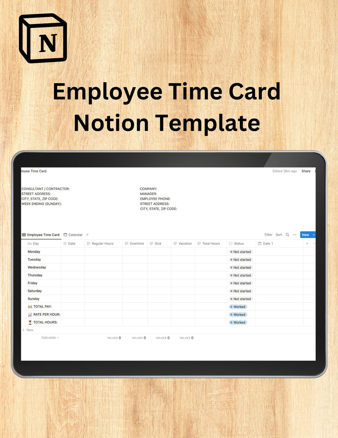 Notion Template, Employee Time Card Template,time and Attendance ...