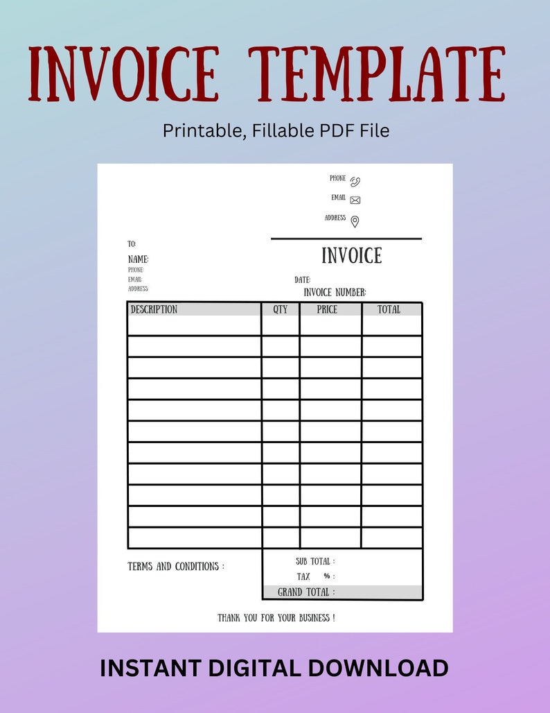 Editable PDF Invoice Templateeditable Invoice PDF - Etsy