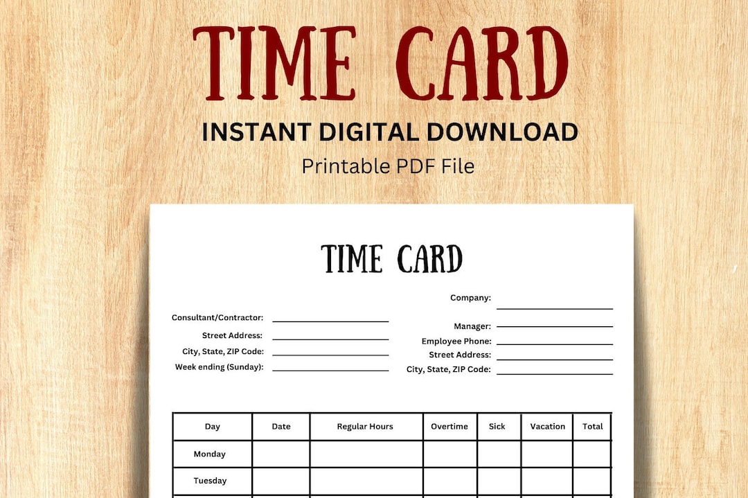 Employee Time Card Editable PDF File, Time and Attendance Tracking ...