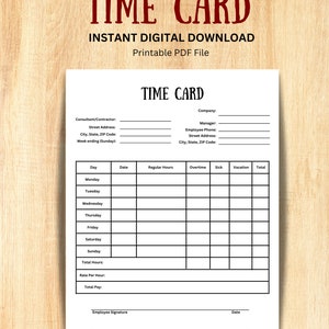 Employee Time Card Editable PDF File, Time and Attendance Tracking ...