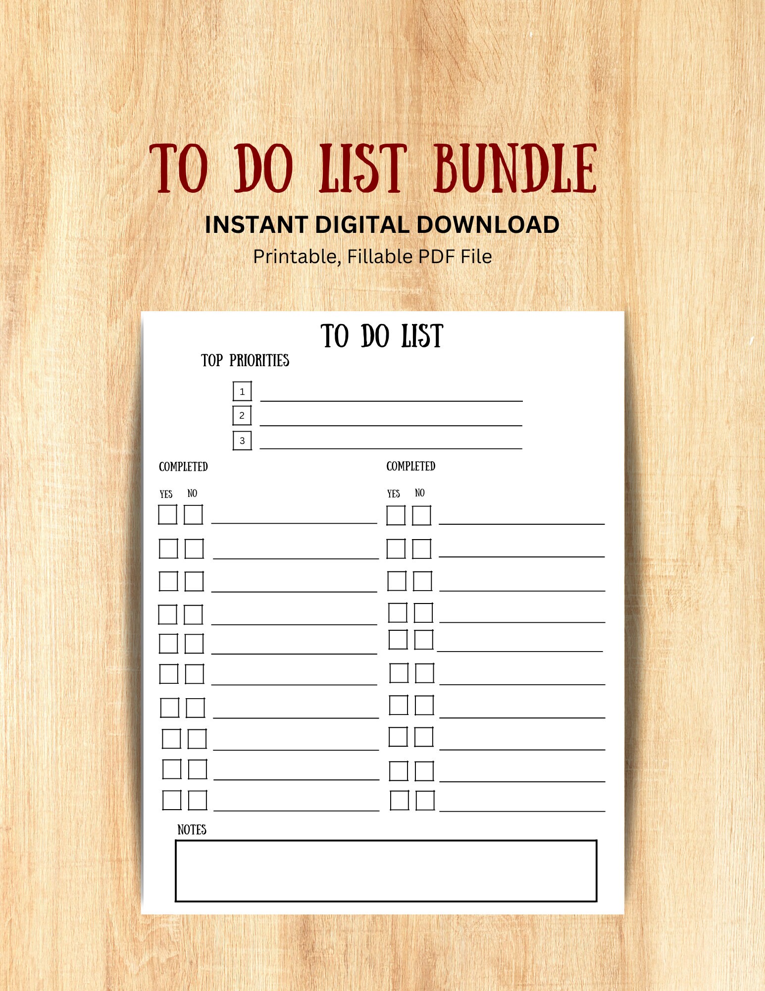 To Do List Four Page PDF Fillable Bundle, Printable Today's List ...