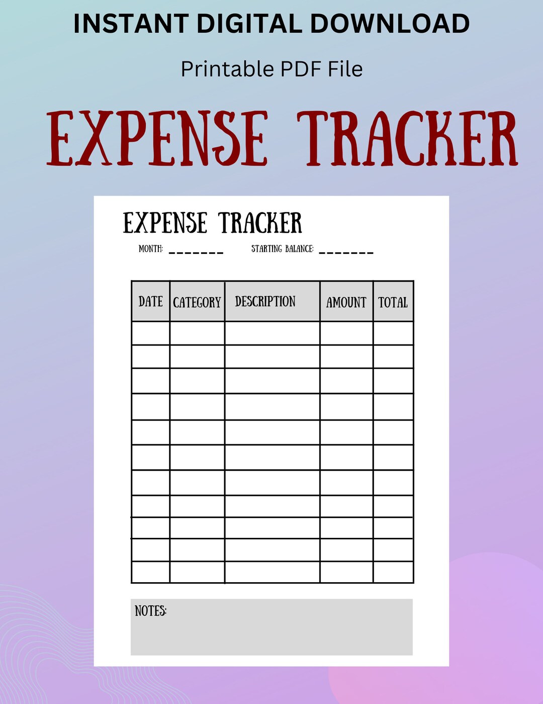 Expense Tracker Printable Financial Expense Tracker Fillable - Etsy