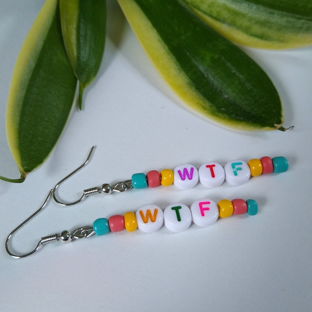 WTF Letter Bead Earrings, WTF Jewelry - Etsy