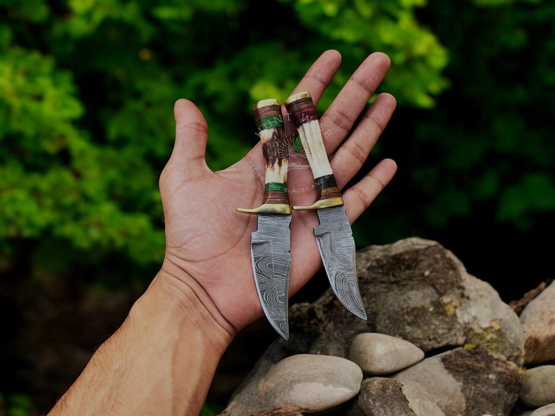 Handmade Damascus Steel 6 Inches Skinner Knife With Stag Antler Handle ...