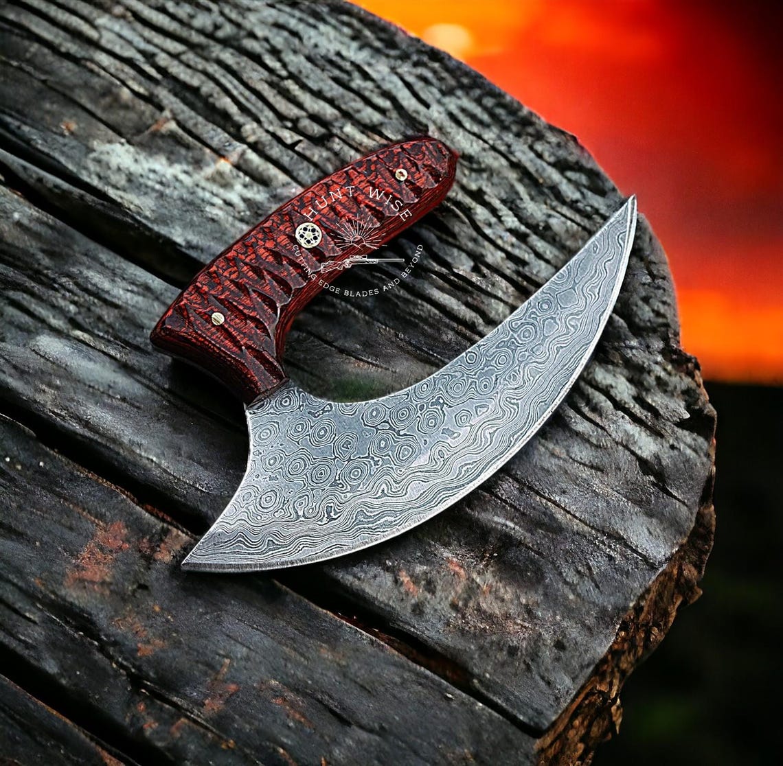 Pizza Cutter Axe Made With Damascus Steel, Alaskan Ulu Knife, Chef ...