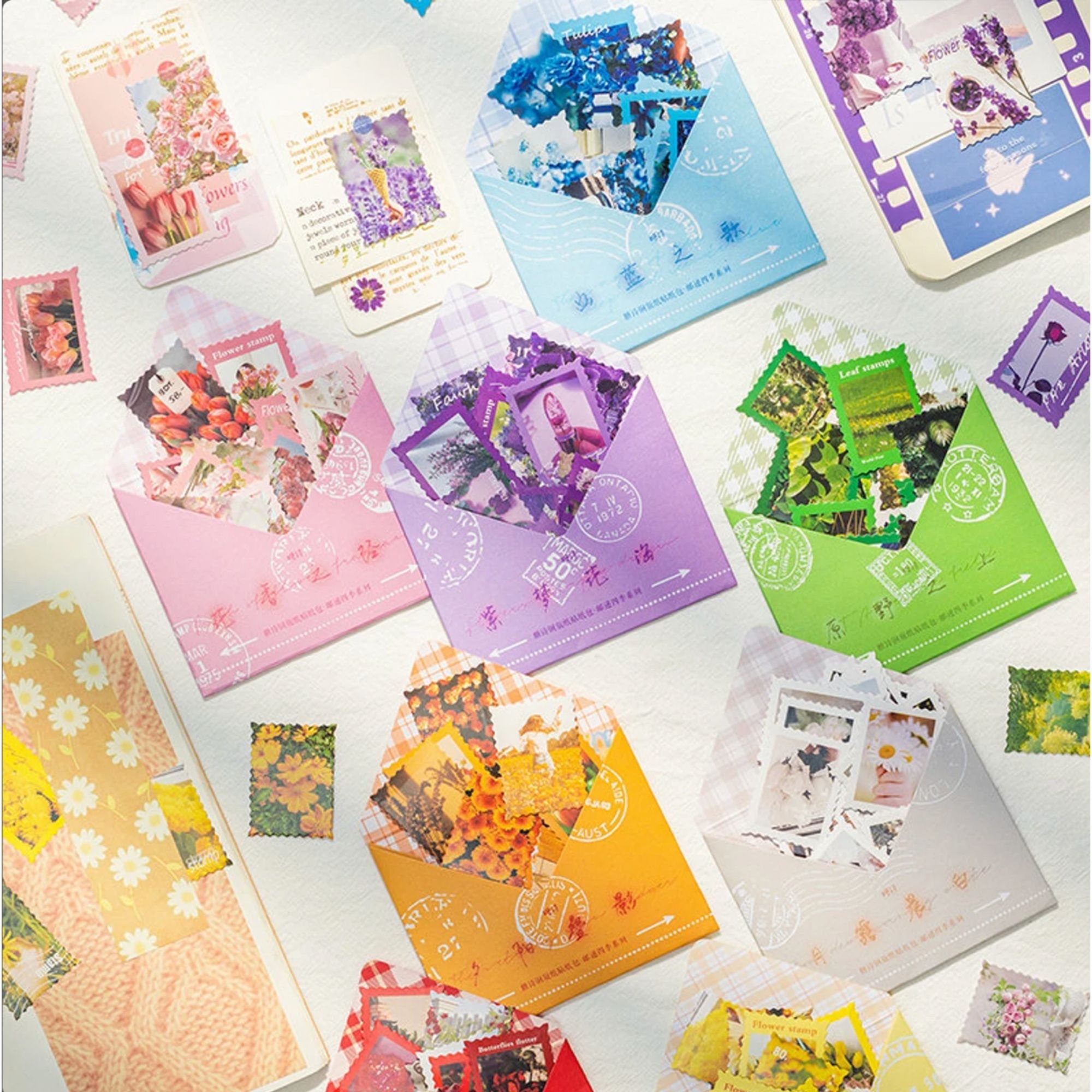 40 pcs Colourful Postage Stamps Stickers Junk Journal Yellow Aesthetic ...