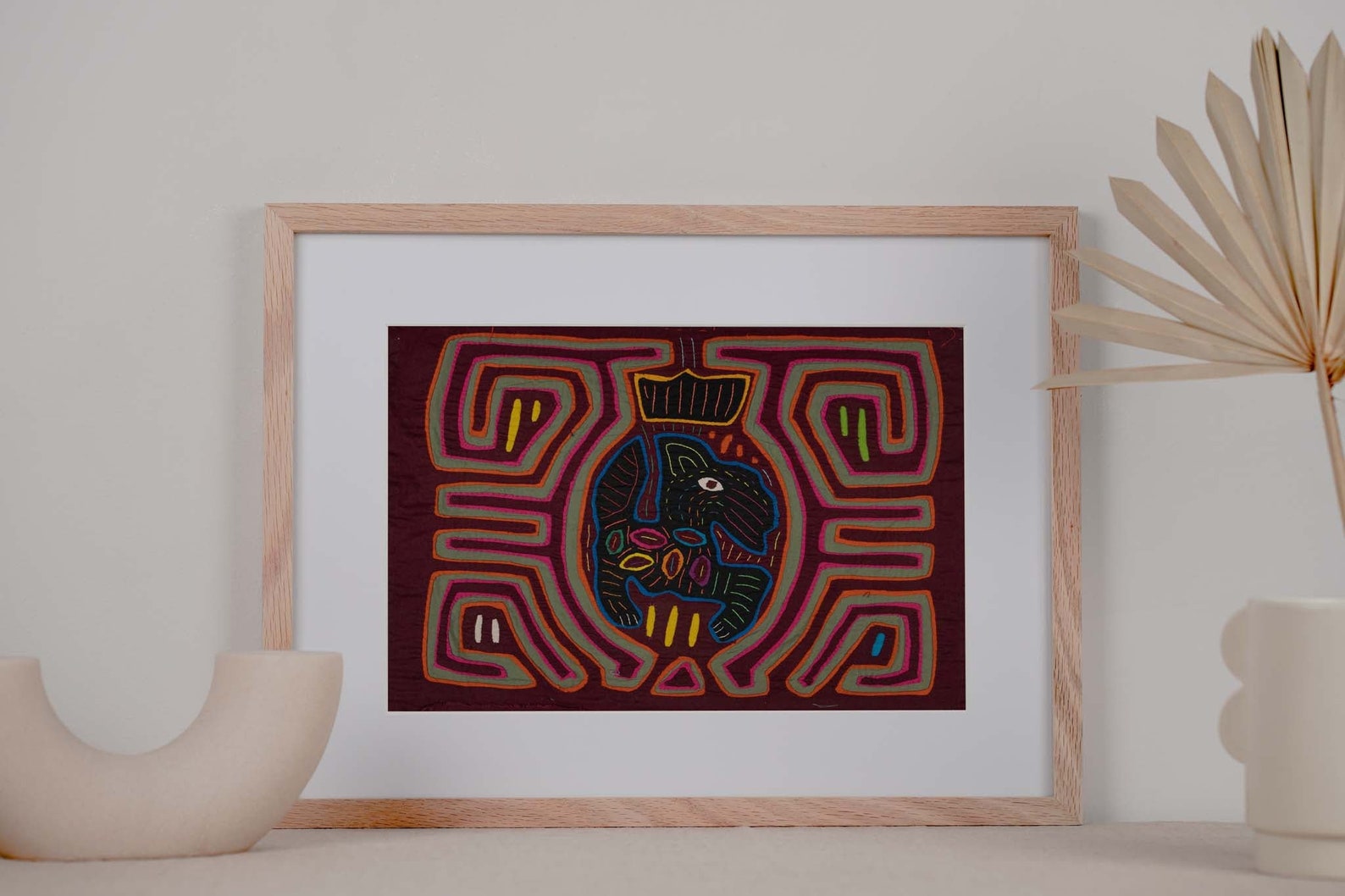 Caged Oval Puppy Dog Guna Mola, Vintage Panama Maze Labyrinth Surround ...