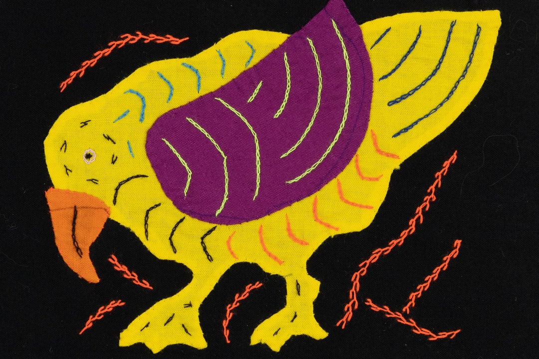 Yellow Tropical Bird Panama Molita, Handcrafted Mini Mola, Fabric Kuna ...