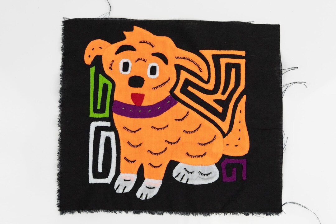 Orange Puppy Dog Panama Molita, Handcrafted Mini Mola, Fabric Kuna Art ...