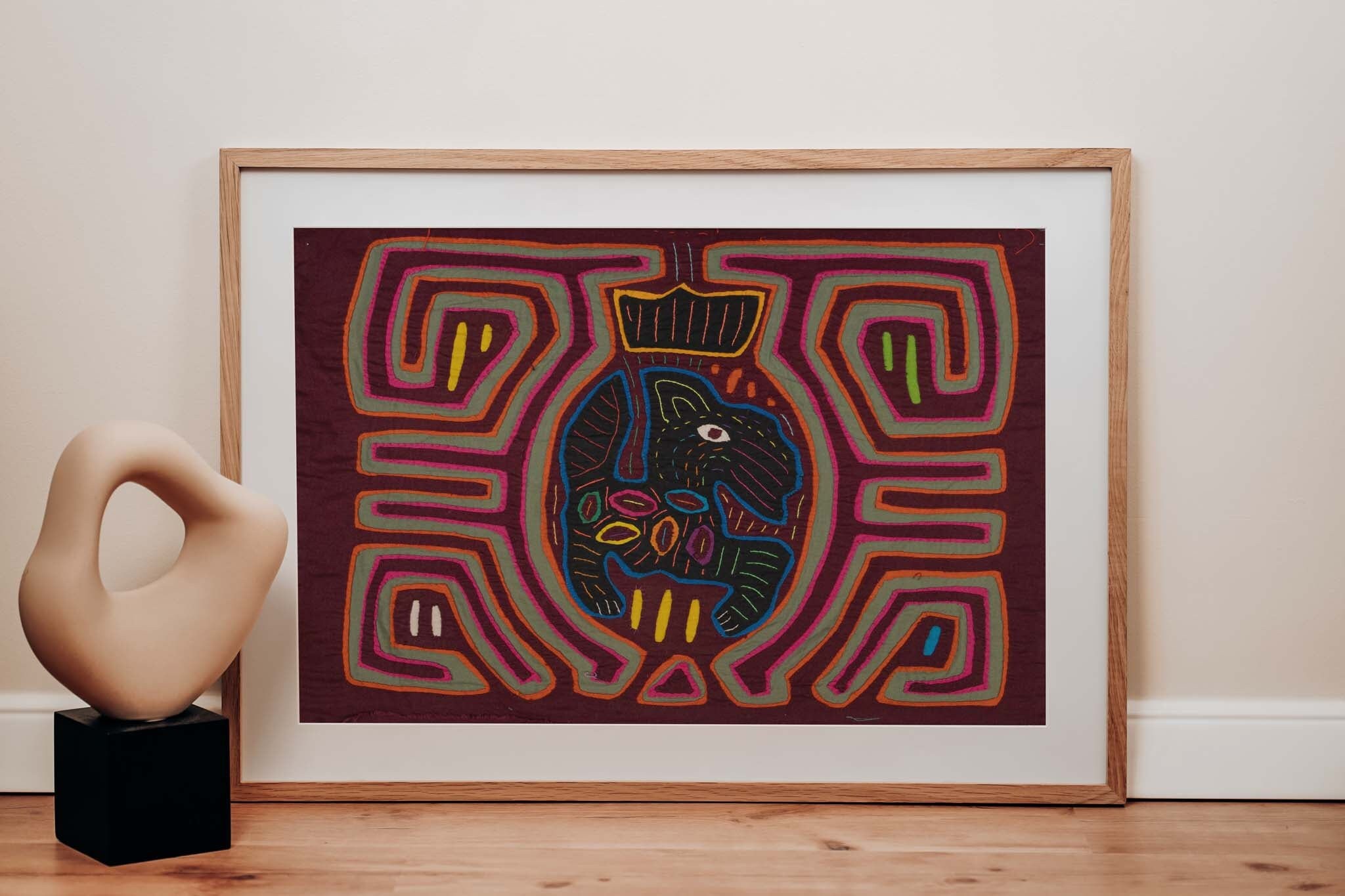 Caged Oval Puppy Dog Guna Mola, Vintage Panama Maze Labyrinth Surround ...