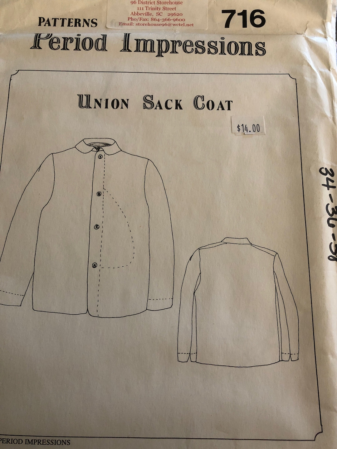 Period Impressions Union Sack Coat Pattern - Etsy