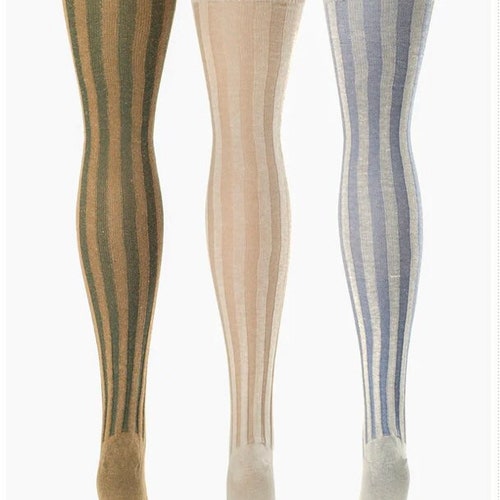 Vertical Striped Cotton Thigh High Stockings Custom Hand Dyed - Etsy